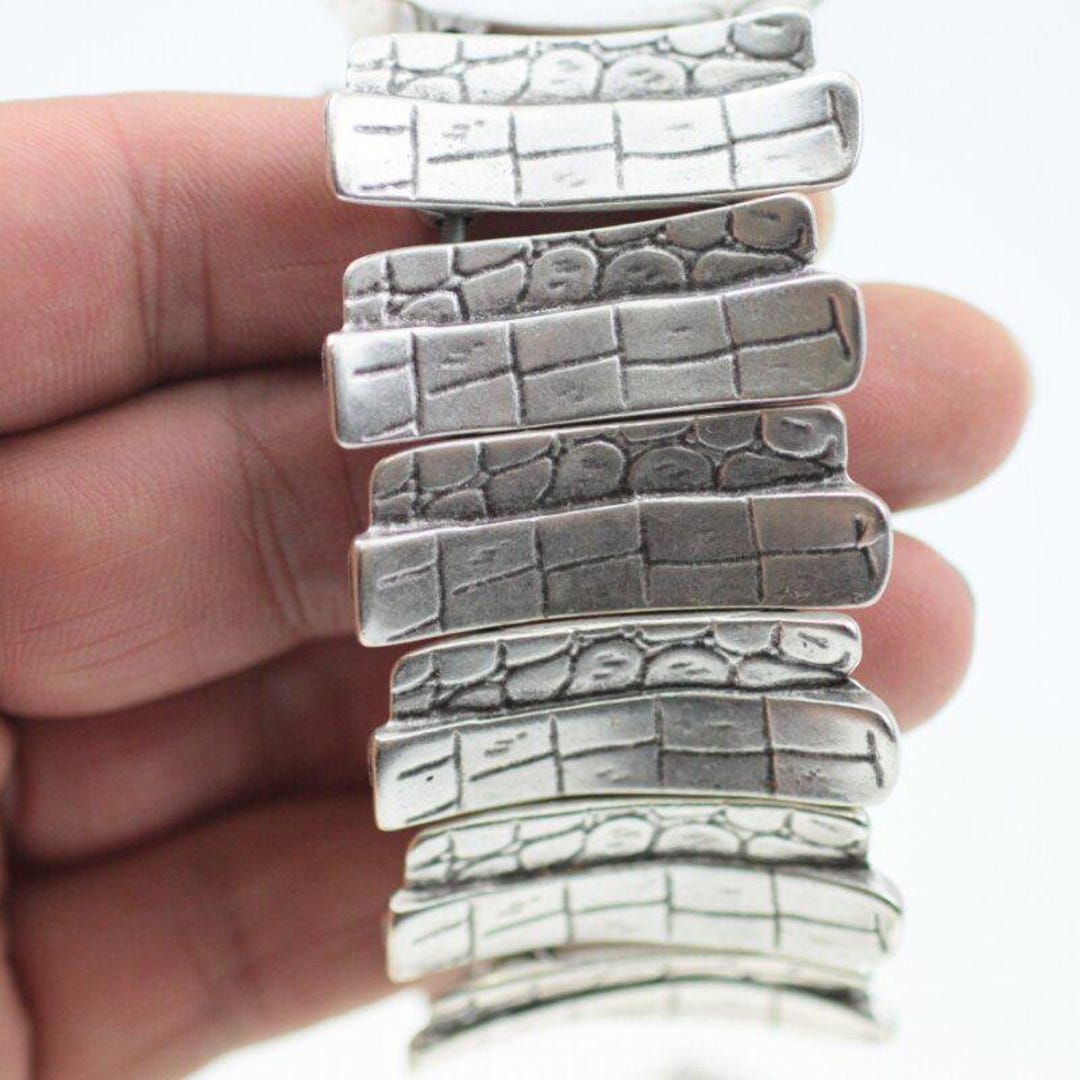 Snake Skin Cone Cuff Bracelet Charm, Antique Silver Flexible Elastic ...