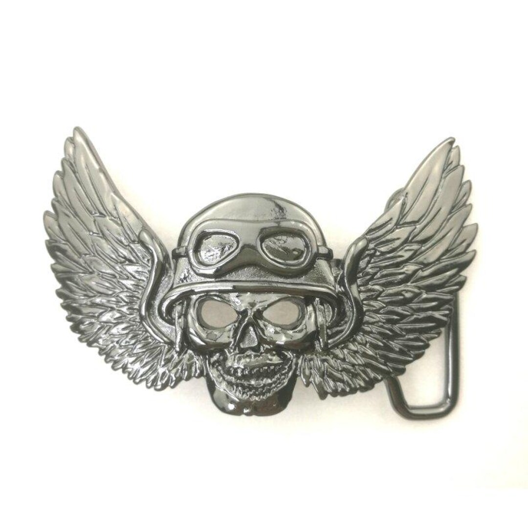 Skull Wings Belt Buckle, Gothic Biker Buckle, Hells Angels Style ...