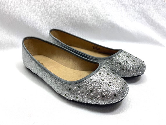 Jeweled New metallic SILVER slippers RENAISSANCE COSP… - Gem