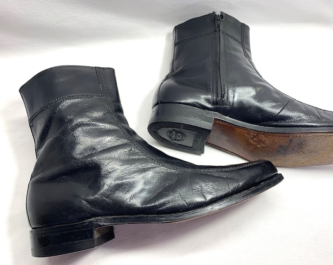 Blue Gold Logo Mod the Beatles Size 12 BLACK LEATHER FLORSHEIM Boots ...