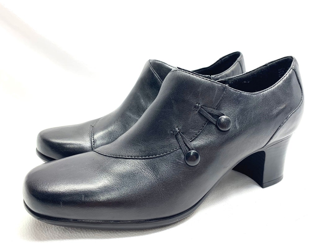 Side Buttons EDWARDIAN Style Womens Sz 9 Vintage 90's BLACK LEATHER ...