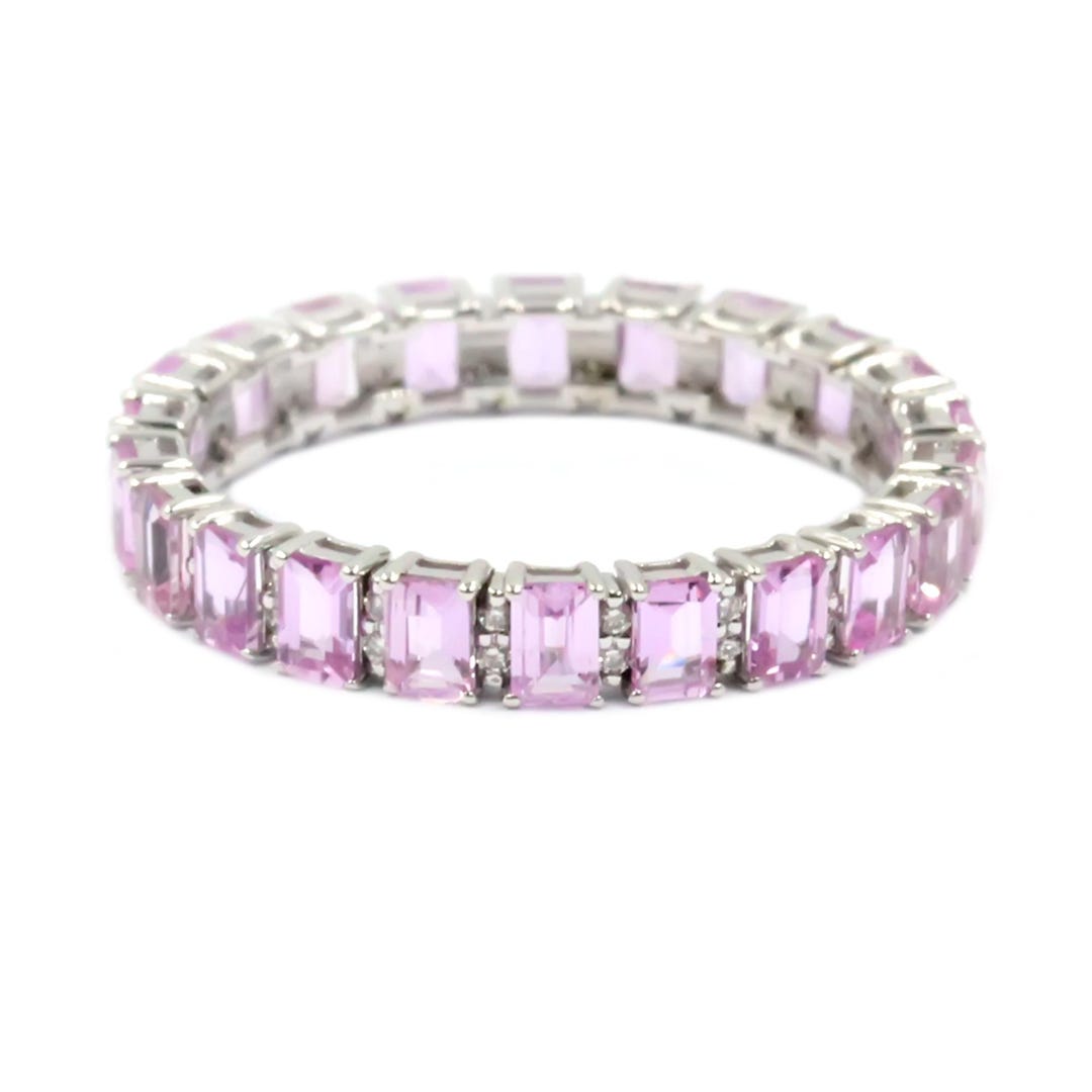 Antique Pink Sapphire Eternity Band, 14K White Gold Dainty Matching ...