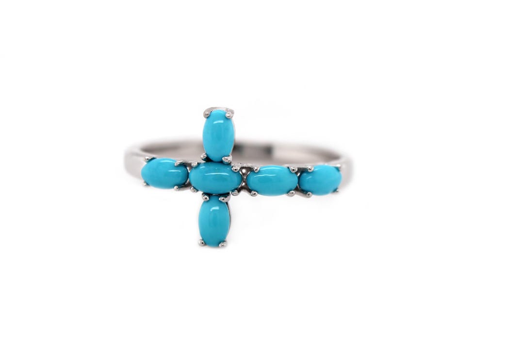 Sleeping Beauty Turquoise Cross Ring, 925 Sterling Silver Ring ...