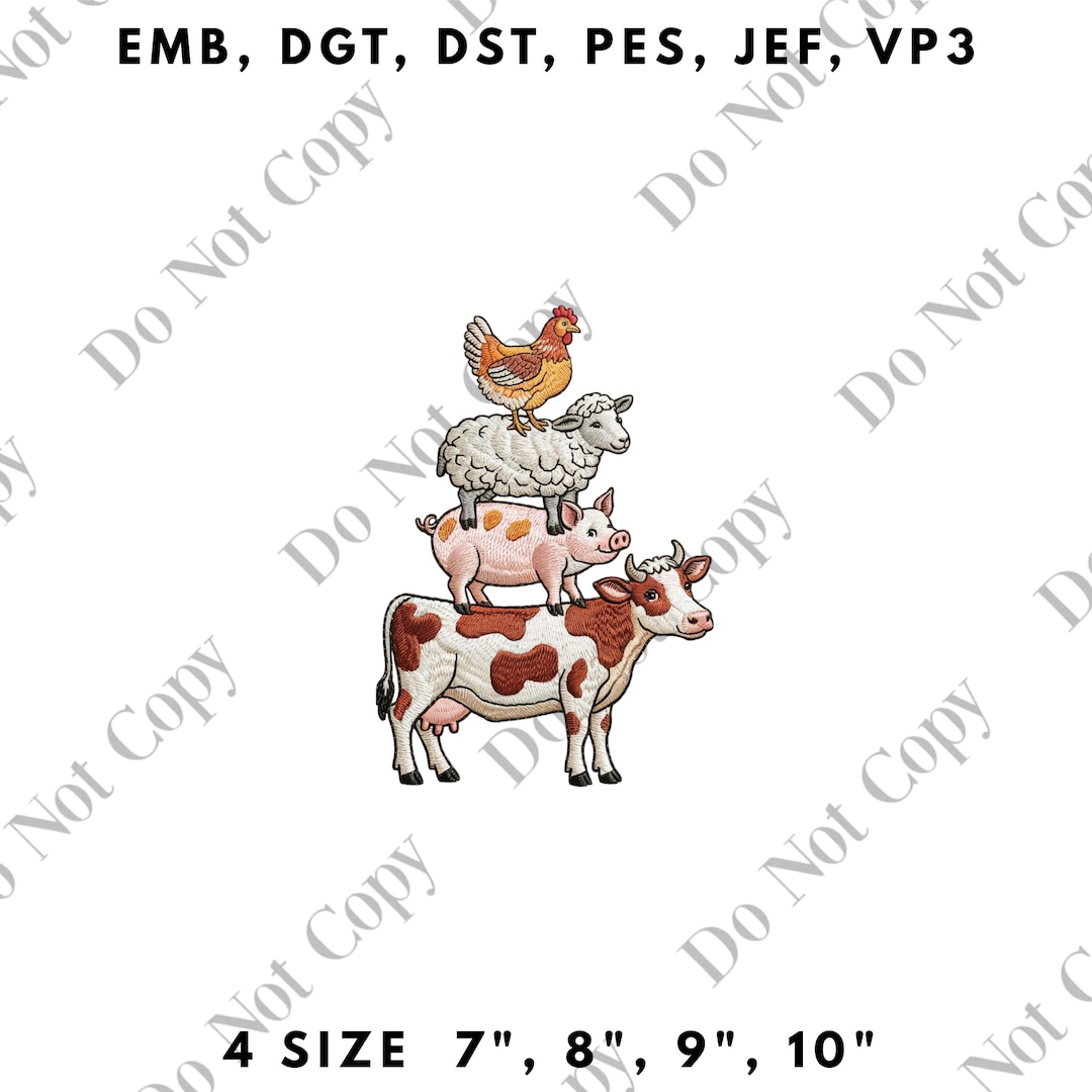 Farm Animal Embroidery File Cow Pig Sheep and Chicken Stack Sewing ...
