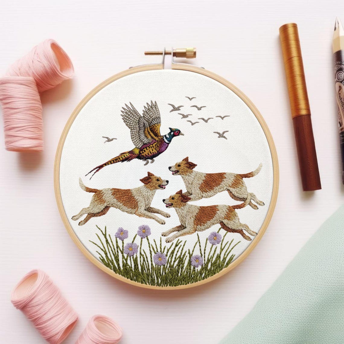 Bird Dog and Pheasant - Machine Embroidery Design - Etsy