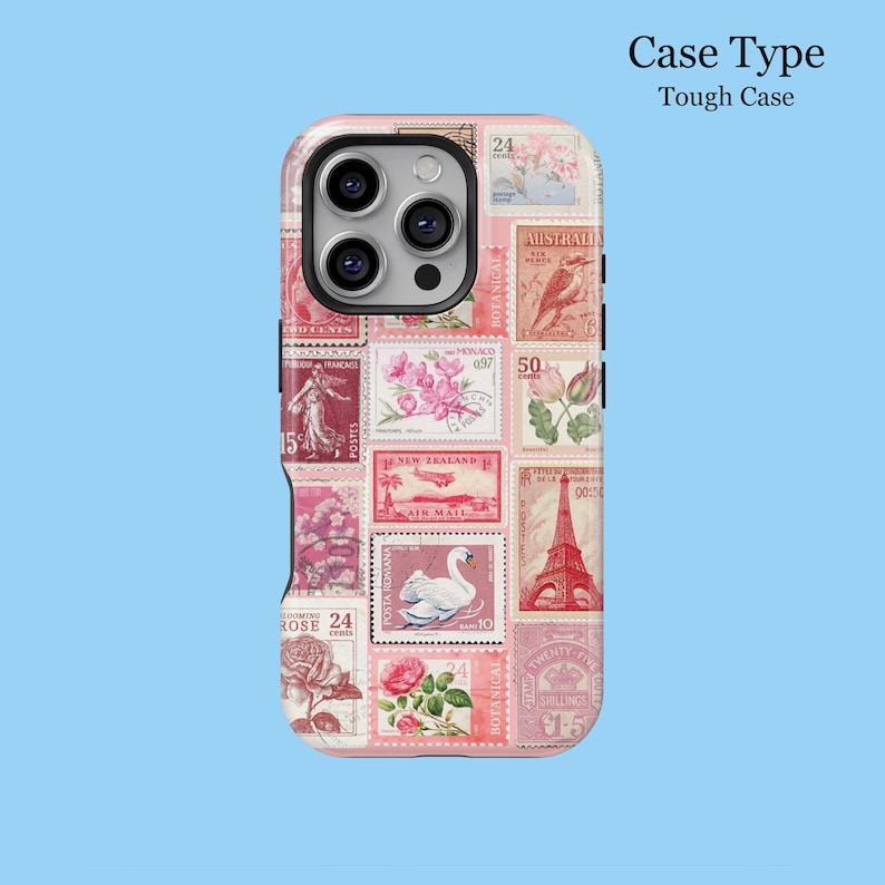 Vintage Style Stamp Collage Phone Case for iPhone 16 15 14 13 12 11 XS ...