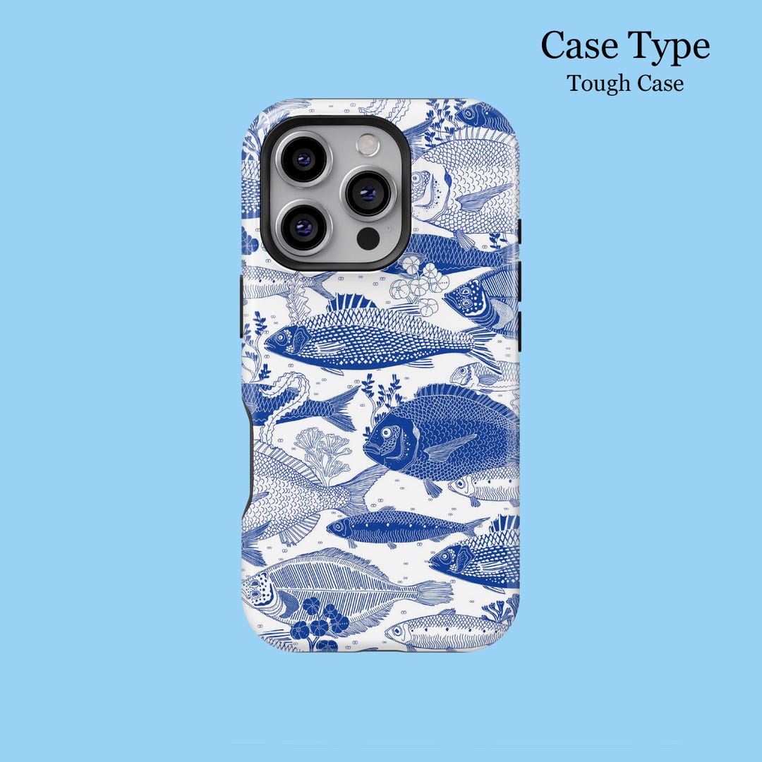 Blue Swimming Fish Cute Hand-drawn Squiggle Lines Phone Case for iPhone ...
