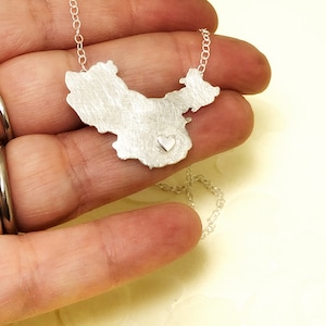 China Map Necklace With Heart, Silver China Map Pendant, China Necklace ...