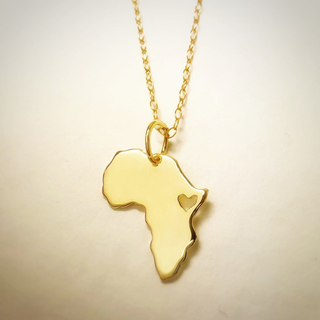 18kt Gold Plated Africa Necklace, Personalized Africa Map Pendant ...