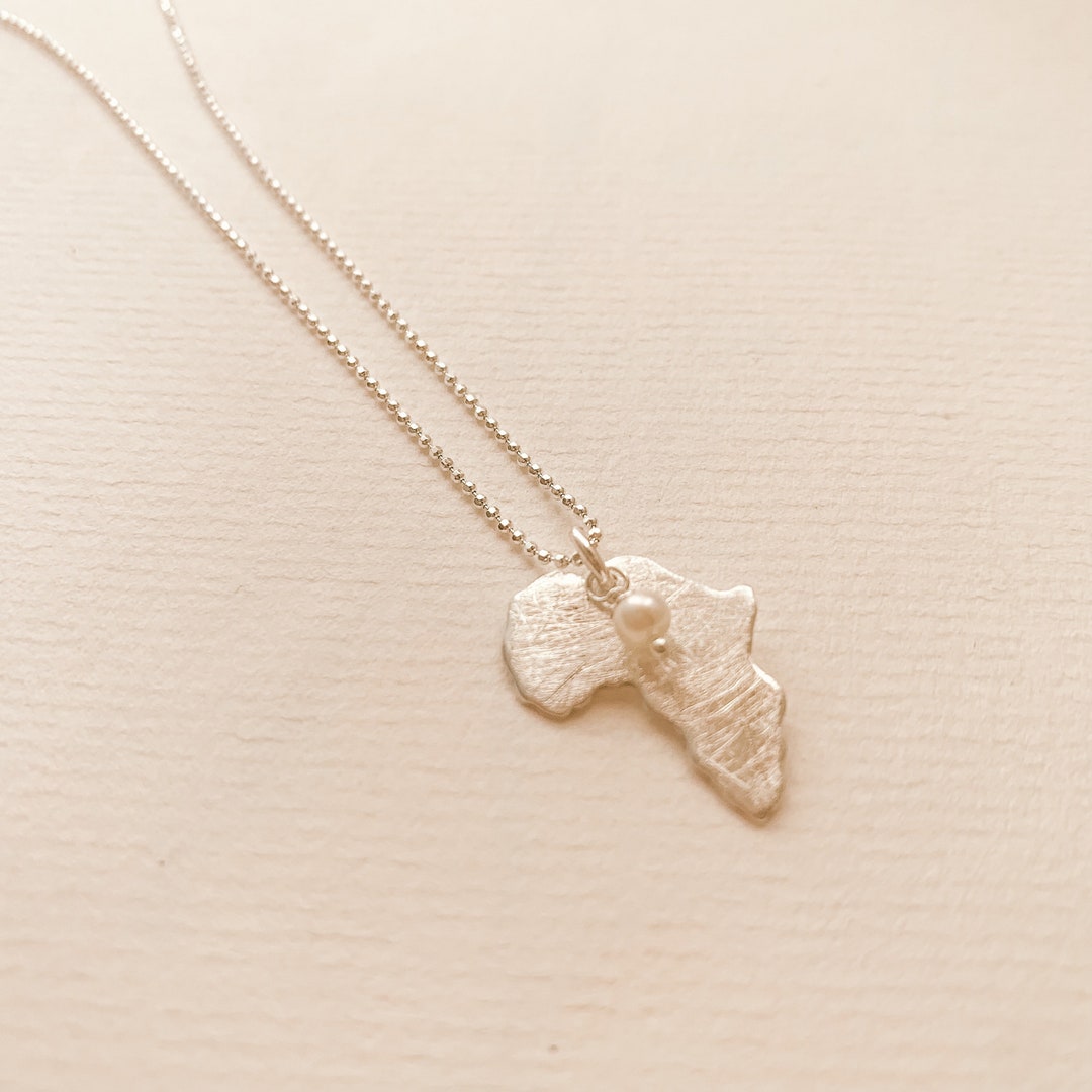 Africa Necklace With Pearl, Africa Map Pendant, Personalized Map ...