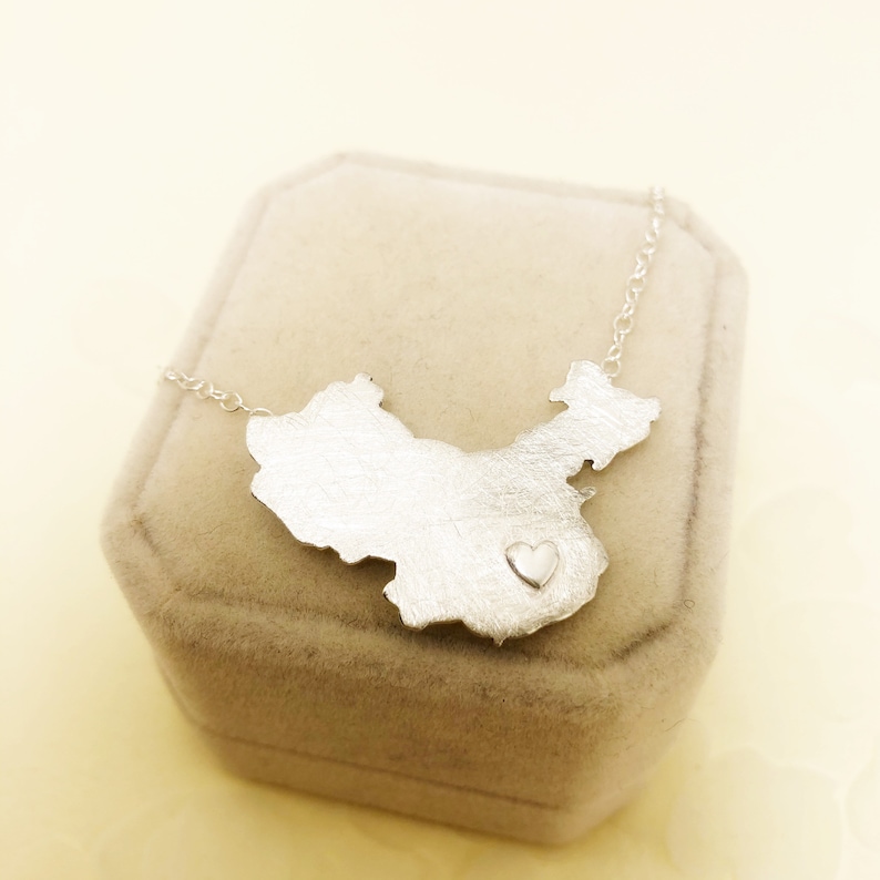 China Map Necklace With Heart Silver China Map Pendant China | Etsy