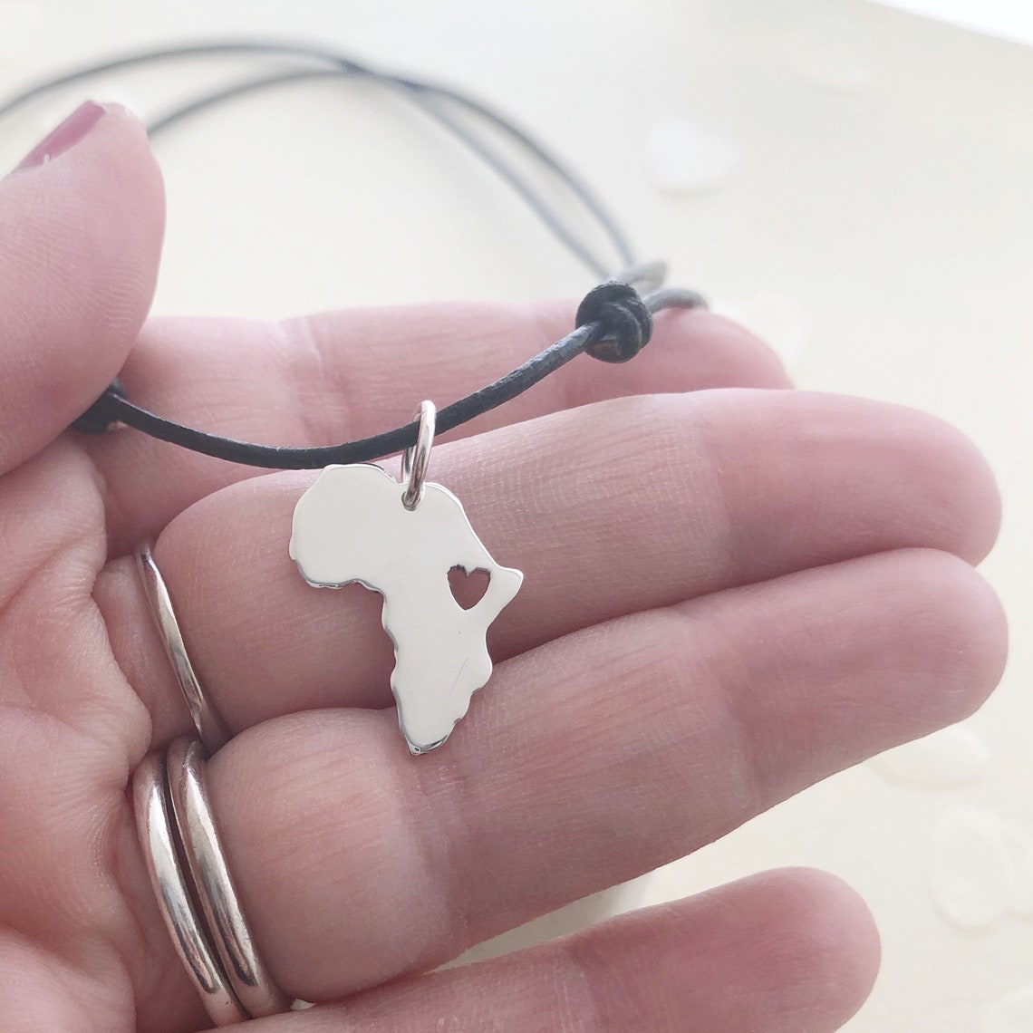Silver Africa Map Necklace – Personalized Heart Pendant, Handmade ...