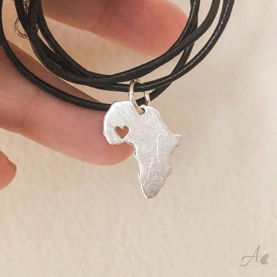 Silver Africa Map Necklace – Personalized Heart Pendant, Handmade ...