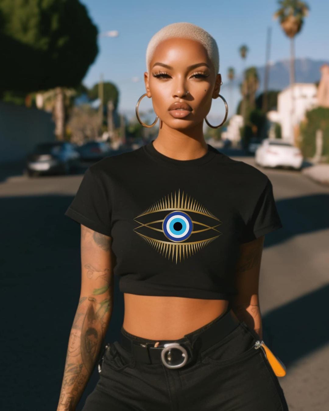 Evil Eye Crop Top: Blue & Gold Mystic Boho Tee - Etsy