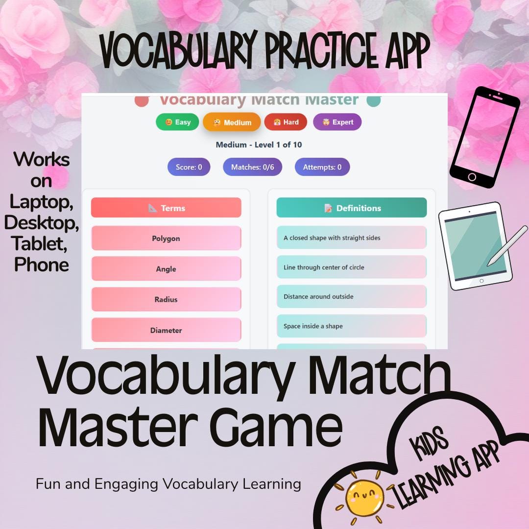 Vocabulary Match Game – Interactive Learning (instant Download) - Etsy