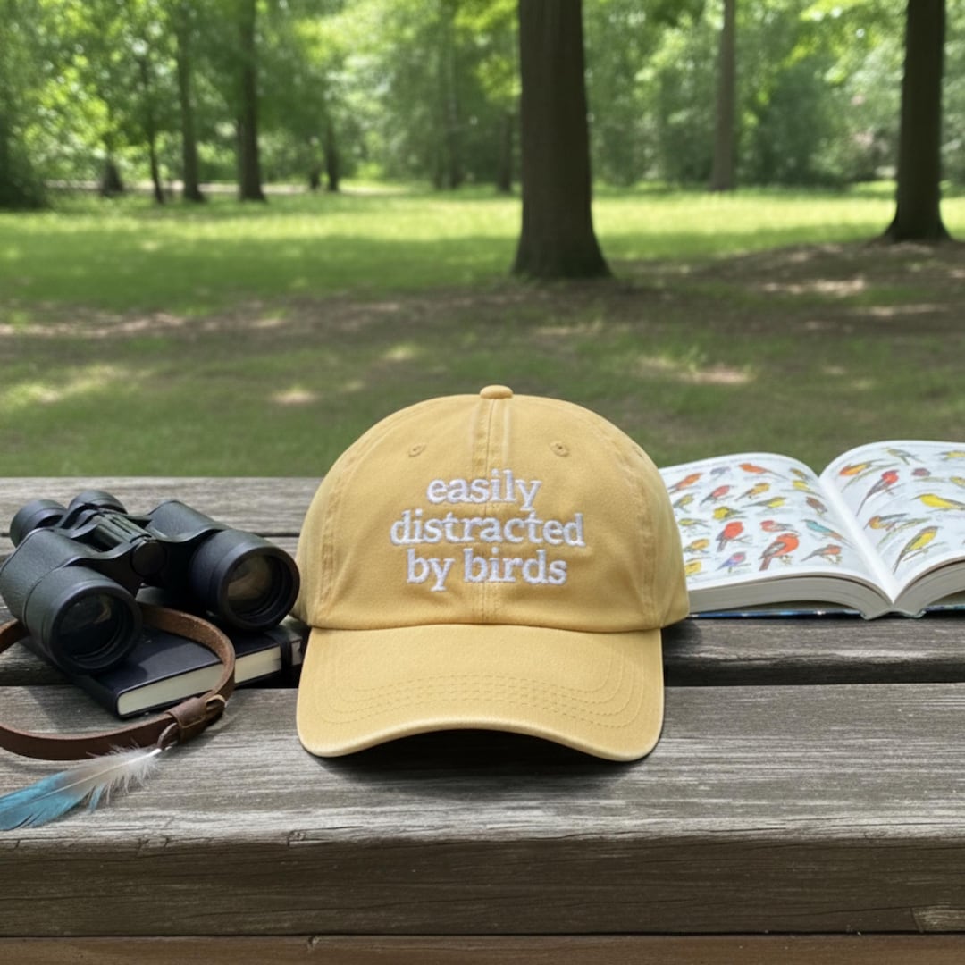 Easily Distracted by Birds Embroidered Text Hat : Bird Lover Baseball ...