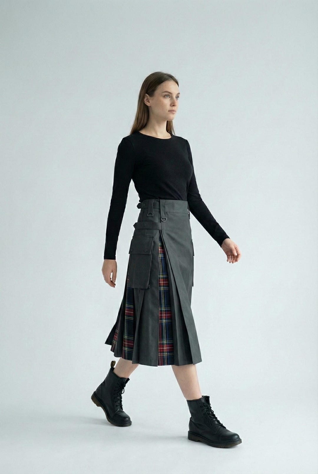 Women’s Hybrid Utility Kilt Skirt | Modern Tartan & Solid Panel Kilt ...