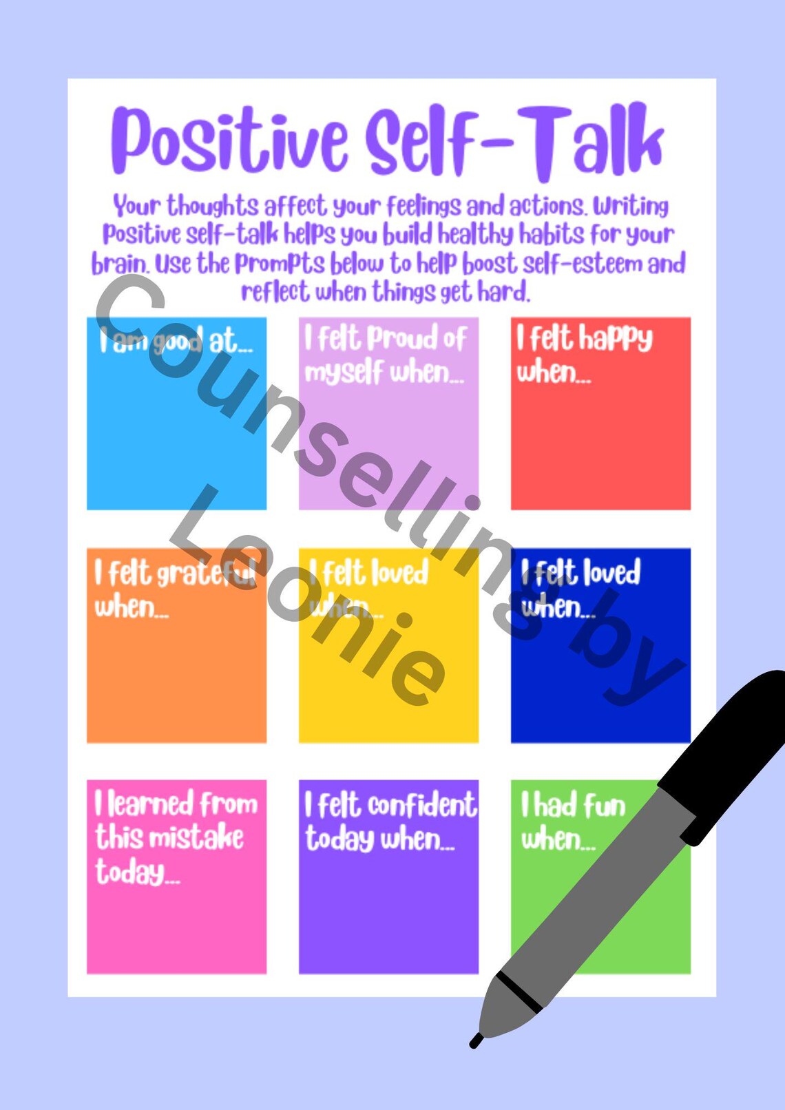 Positive Self-talk Worksheet for Kids | Digital Download - Etsy