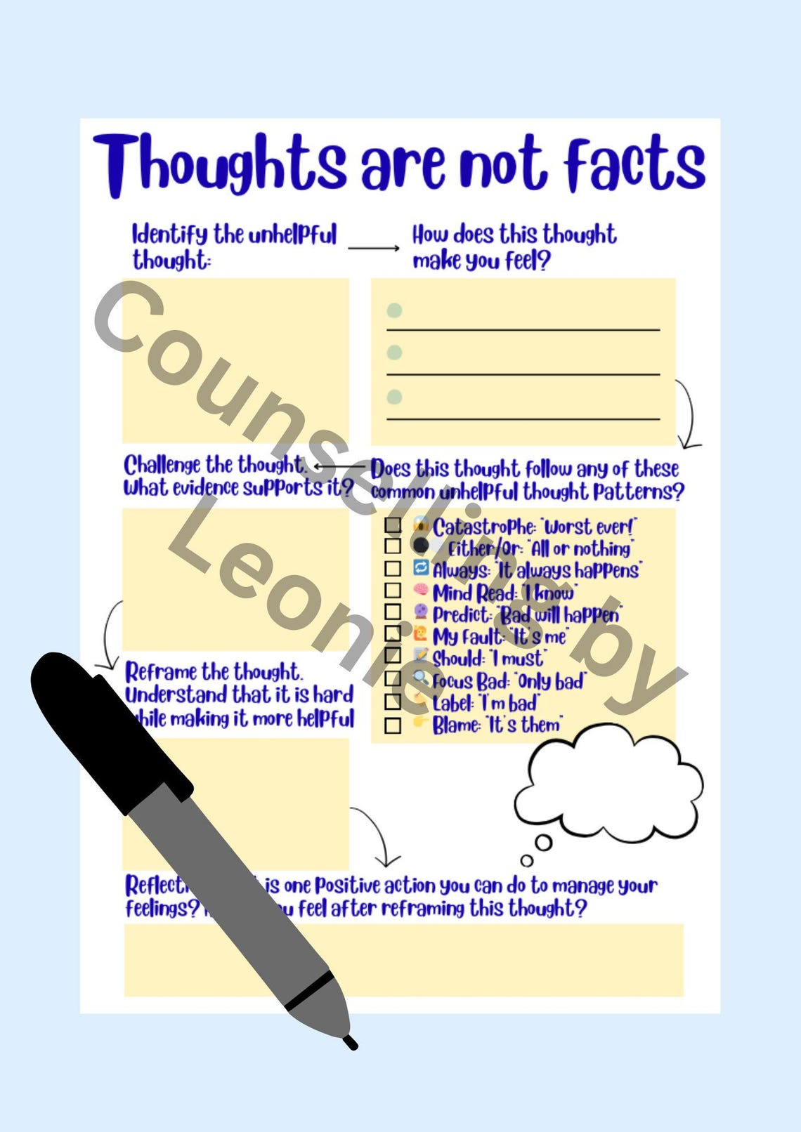 Thoughts Are Not Facts Worksheet | CBT Thinking Activity for Children ...