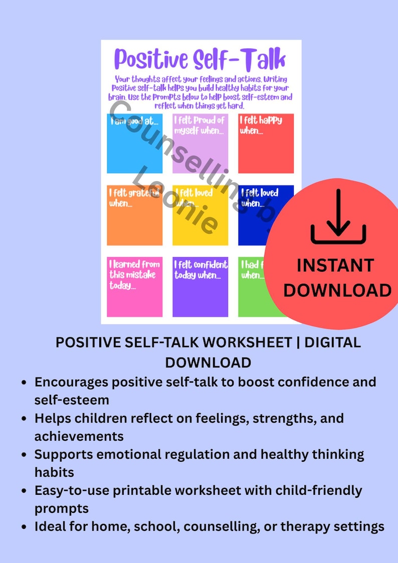 Positive Self-talk Worksheet for Kids | Digital Download - Etsy