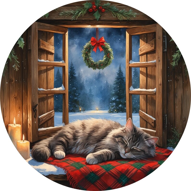Cozy Winter Cat Clipart, Watercolor Christmas Window Art (digital ...