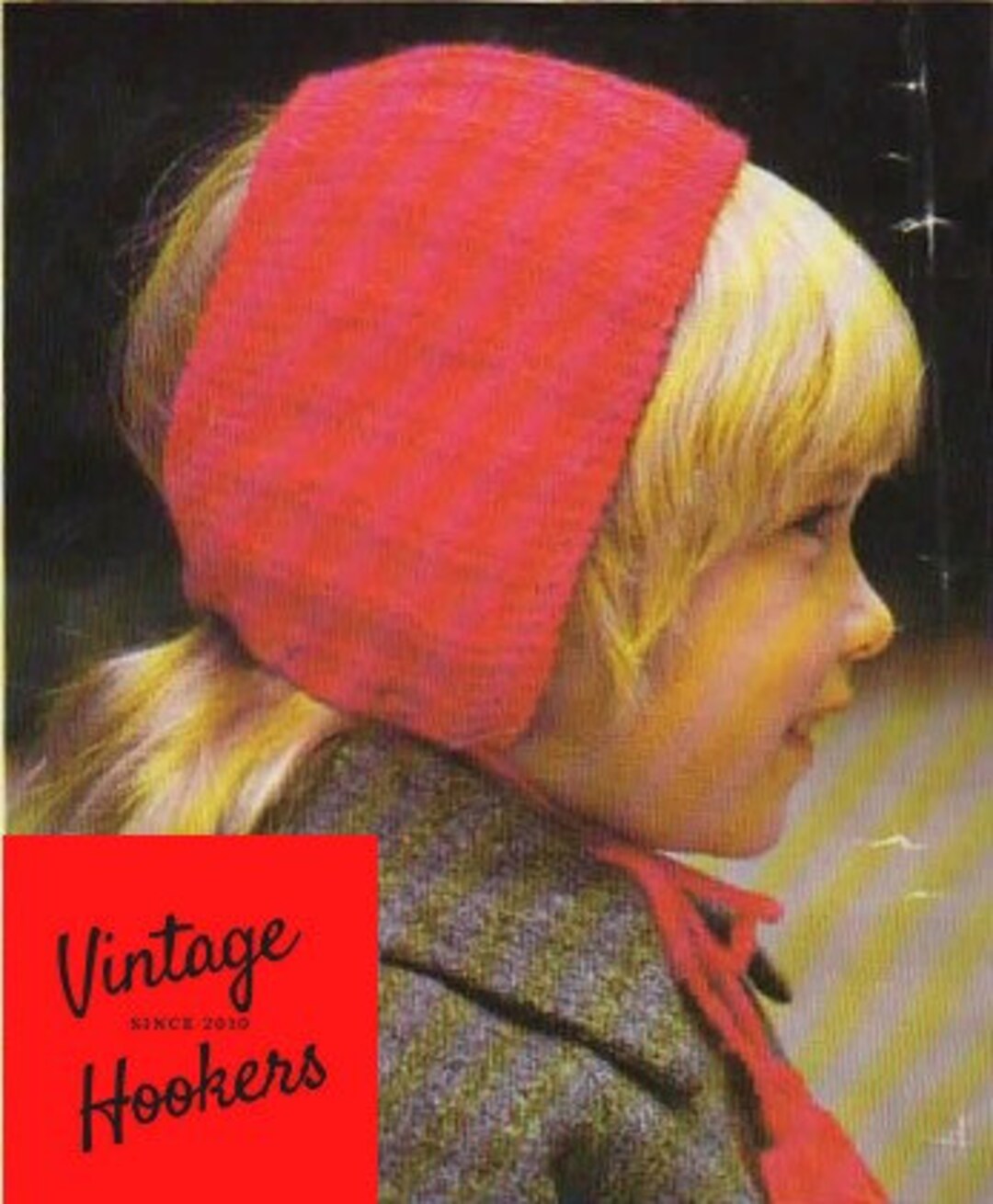 Drawstring Head Hugger Textured Vintage Knitting Pattern Girls Ear ...