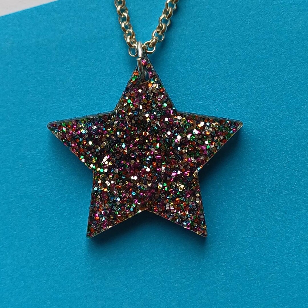 Rainbow Glitter Star Necklace ~ Laser Cut Acrylic Perspex Pendant ~ Emo ...