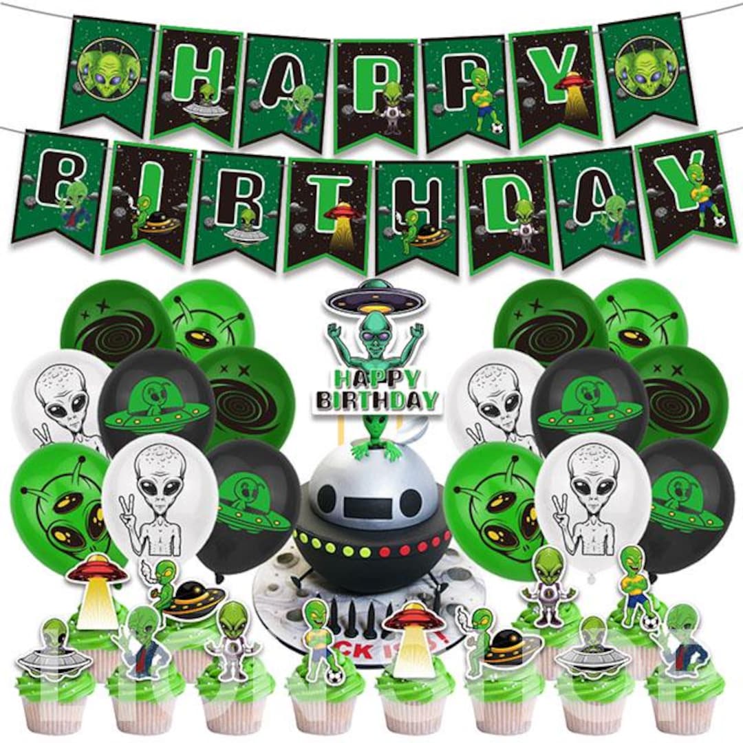 Aliens Galaxy Spaceship Birthday Party Supplies Banner Balloon Set ...