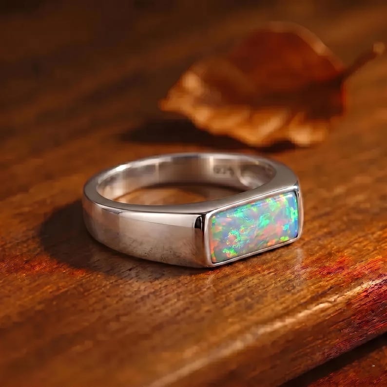 Men's Opal Ring 925 Sterling Silver, Fire Opal Statement Jewelry Gift ...