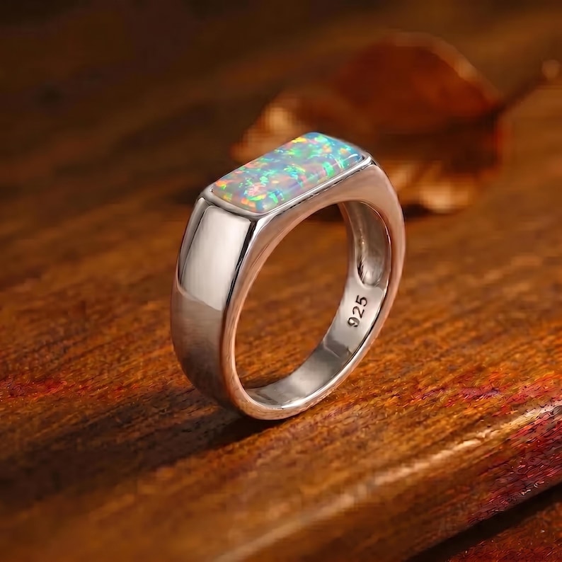 Men's Opal Ring 925 Sterling Silver, Fire Opal Statement Jewelry Gift ...