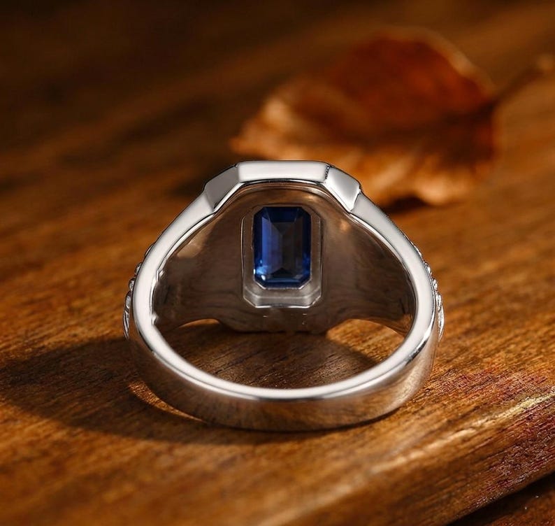 Blue Sapphire Ring 925 Sterling Silver Signet, Men's Wedding Ring - Etsy