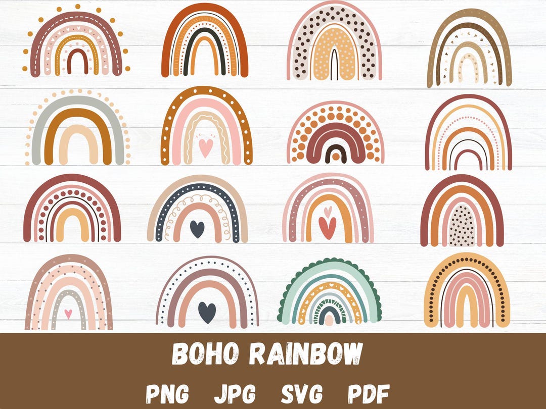 Boho Rainbow Svg Bundle, Cute Rainbow Svg, Boho Rainbow Clipart ...