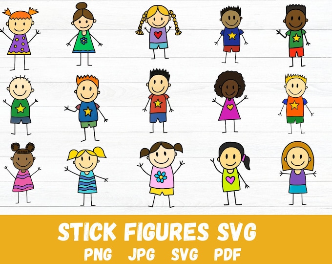 Kids SVG, Stick Figures SVG, Stick Children PNG, Stick Boy Jpeg, Stick ...