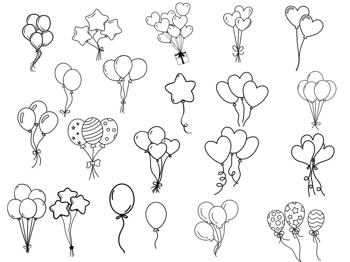 Balloons Svg Bundle, Balloon Outline Vector, Balloons Clipart, Balloon ...