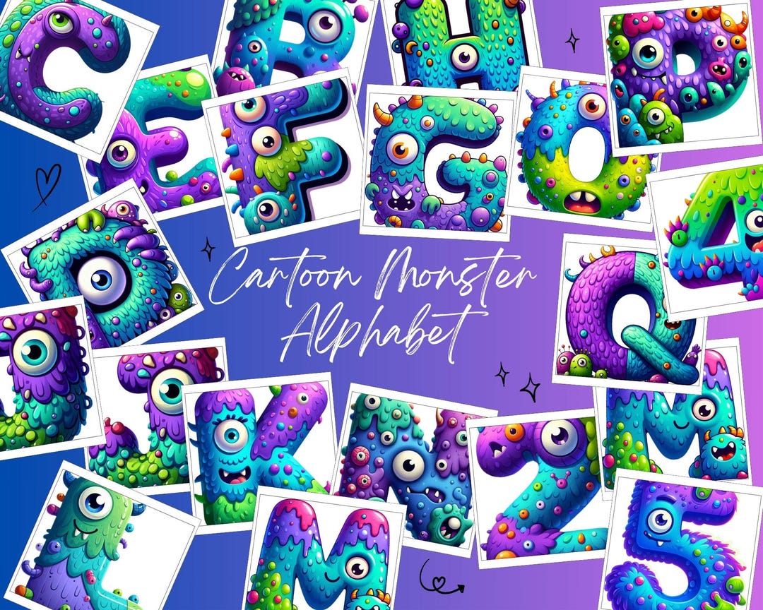 Cartoon Monster Alphabet PNG Letters & Numbers 0-9 | Fun Monster ...