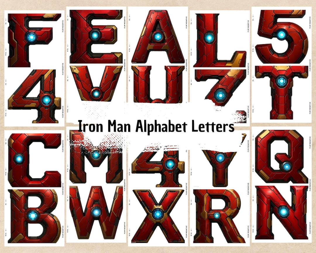 Iron Man Font Letters Numbers | Superhero Alphabet PNG | Avengers ...