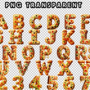 Pizza Alphabet Letters PNG | 3D Cheese Toppings Font A-Z Numbers ...