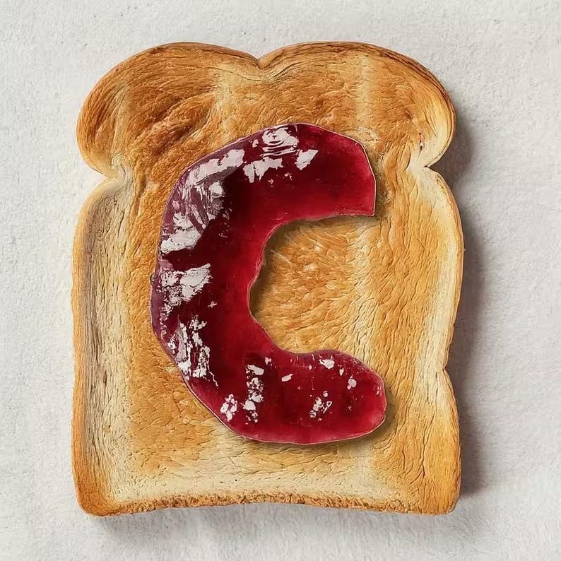 Jam on Toast Alphabet Letters PNG, Photorealistic Food Letters A to Z ...