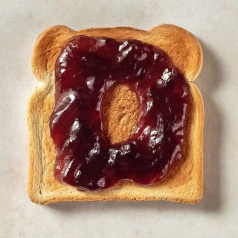 Jam on Toast Alphabet Letters PNG, Photorealistic Food Letters A to Z ...