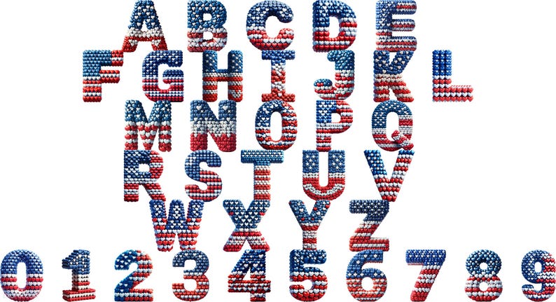 US Letter Alphabet PNG - USA Flag Hearts Font A-Z & Numbers 0-9 ...