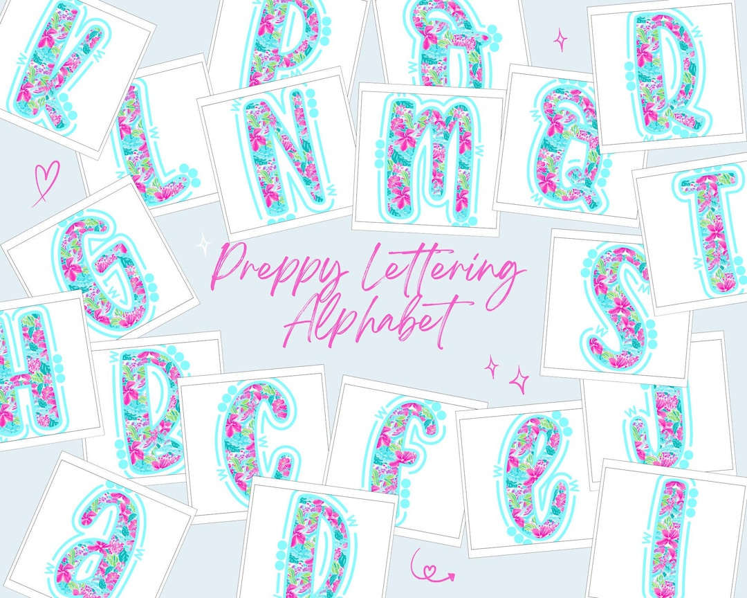 Preppy-Schriftzeichen-Alphabet (PNG) – Pink & Blau | Monogramm ...