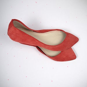 Pointy Toe Flats Shoes in Soft Red Italian Leather, Elehandmade Shoes ...