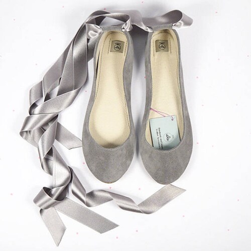 Pearl Gray Ballet Flats With Satin Ribbon Low Heel Bridal | Etsy