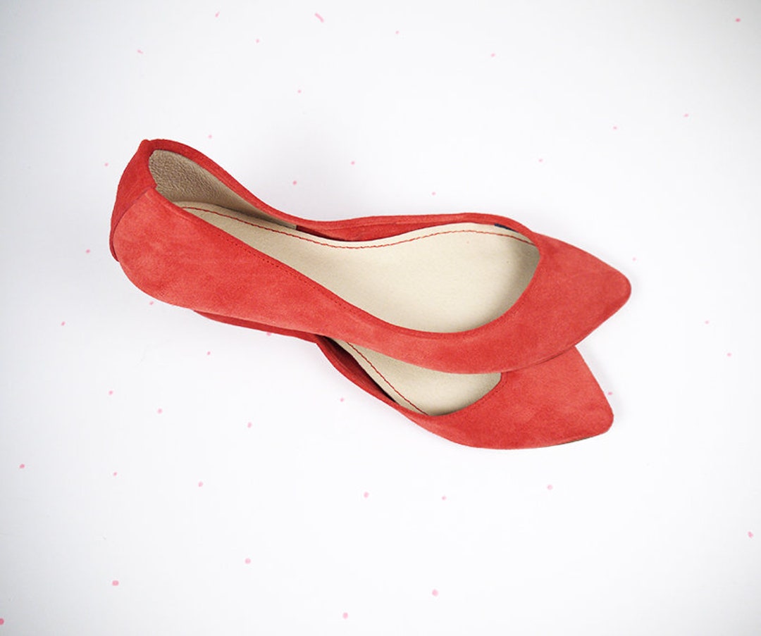 Pointy Toe Flats Shoes in Soft Red Italian Leather, Brautschuhe ...