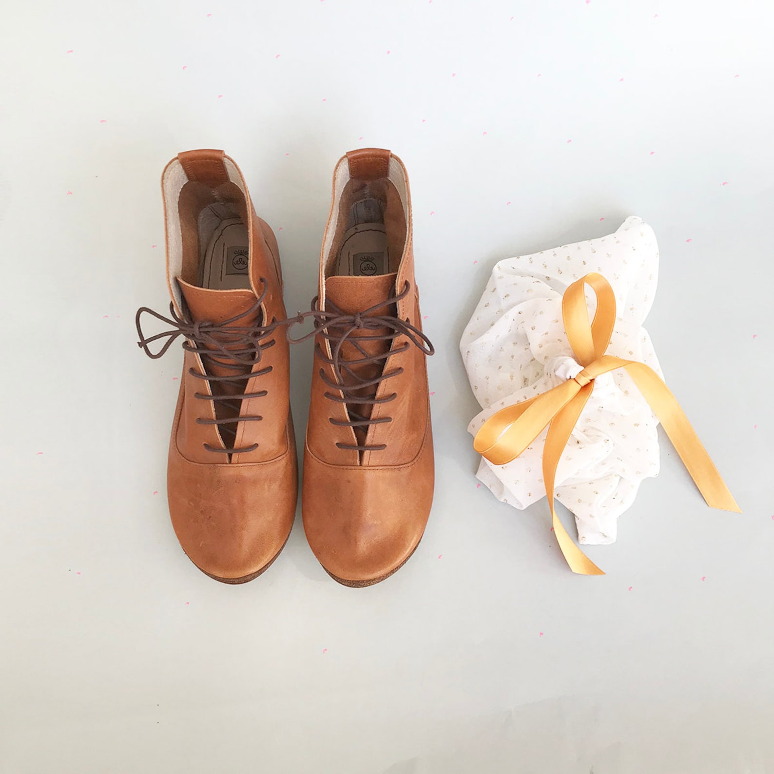 Women Ankle Boots in Tan Italian Soft Leather, Lace up Booties ...