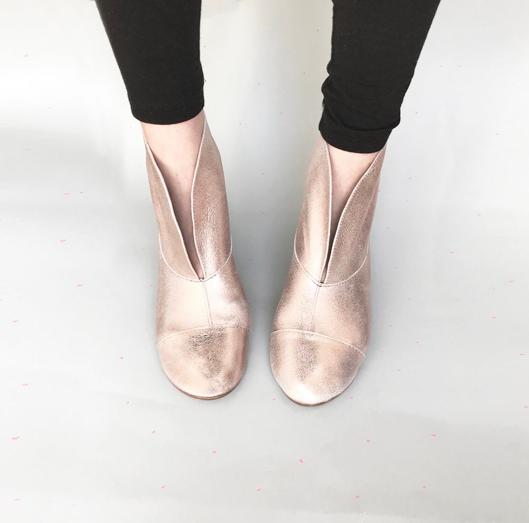 Rose Gold Ankle Leather Handmade Boots - Elehandmade Shoes - Bridal ...