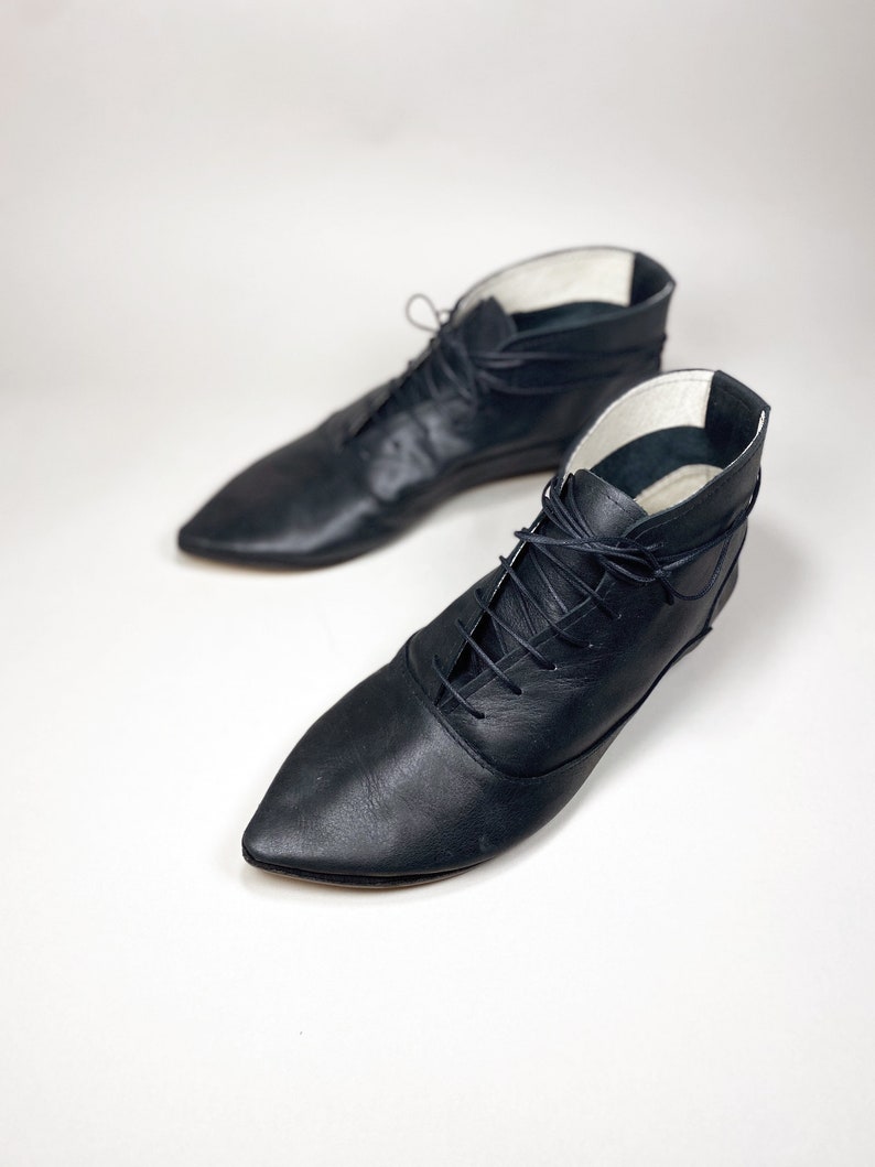 Womens Lace up Ankle Boots in Black Italian Leather, Handmade Low Heel ...