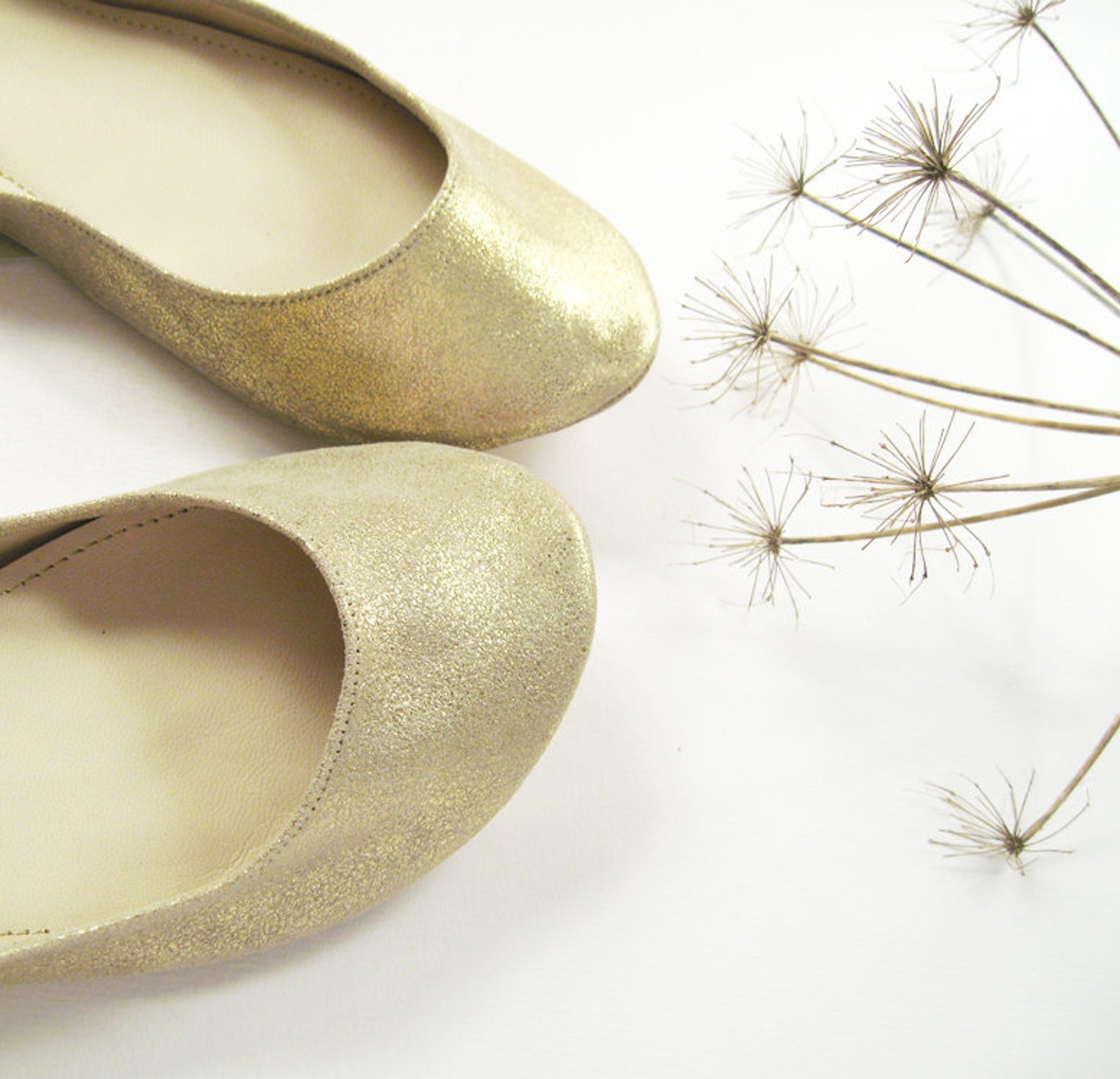 Ballet Flats Shoes in Soft Gold Italian Leather, Handmade Bridal ...