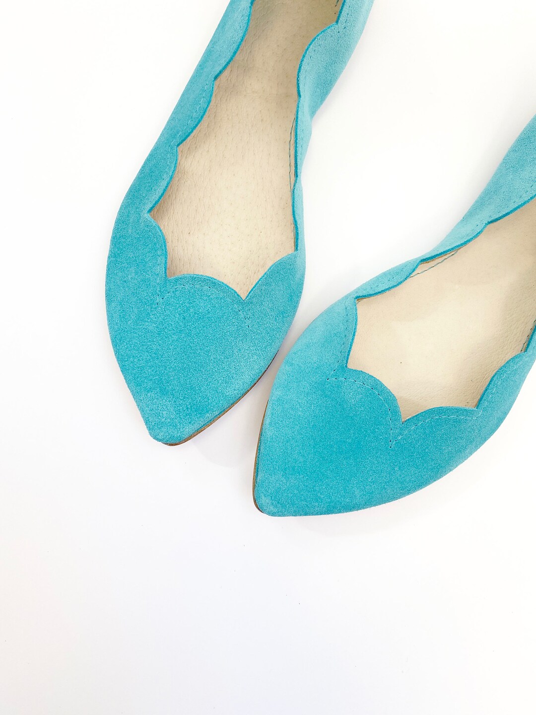 Handmade Robin Egg Suede Ballet Flats: Scalloped Wedding Shoes - Etsy