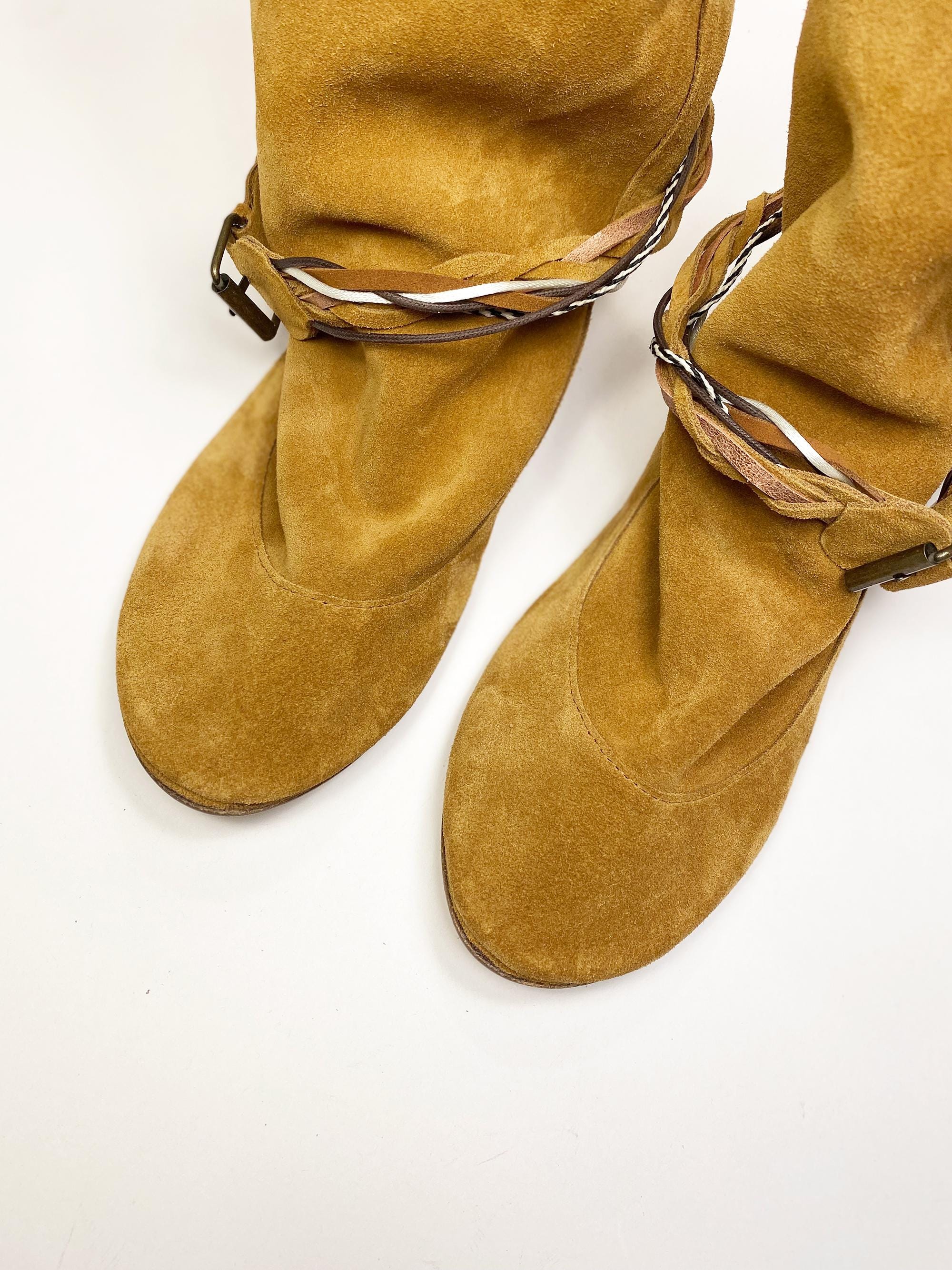 Ankle Soft Boho Boots in Tan Italian Leather, Boho Floppy and Cuffed ...